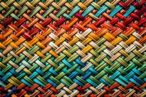Premium Ai Image Colorful Woven Fabric In Closeup Generative Ai