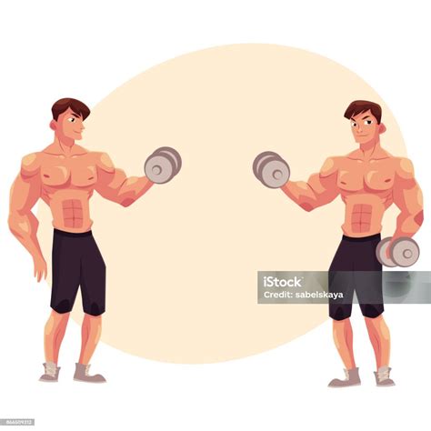 남자 보디 Bicep 운동의 2 개의 이체 아령 팔 훈련 가득 찬에 대한 스톡 벡터 아트 및 기타 이미지 가득 찬 강사 건강관리와 의술 Istock