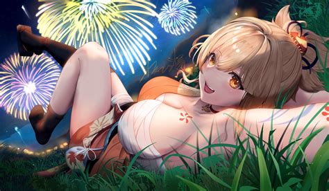 Yoimiya Lying Down And Watching The Fireworks By わさび湯 Ryoimiyamains