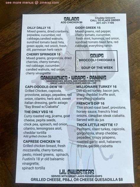Online Menu Of Chubby Unicorn Restaurant Traverse City Michigan 49686 Zmenu