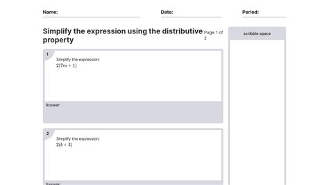 Simplify The Expression Using The Distributive Property Worksheets PDF Algebra Math