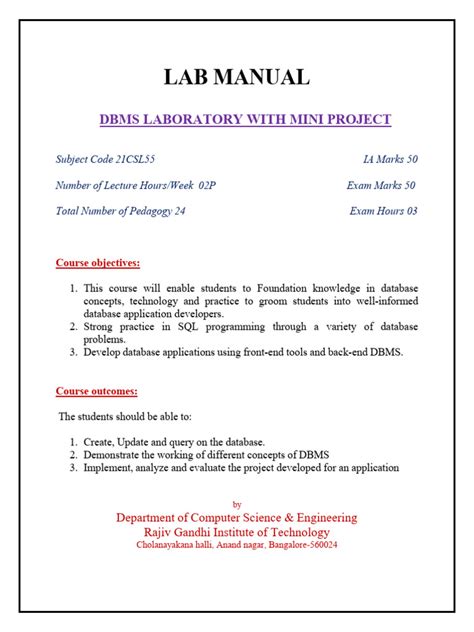 Dbmslabmanual21csl55 Pdf Databases Conceptual Model