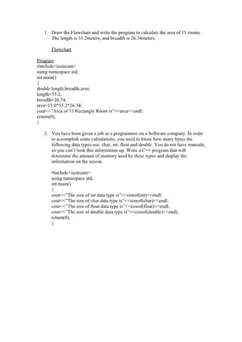 1 Draw The Flowchart And Write The Program To Calculate The Area Of 15 Rooms The Length Docslib