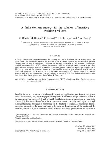 pdf a finite element strategy for the solution of interface tracking