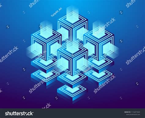Cryptocurrency Blockchain Abstract Isometric 3d Illustration Vector De Stock Libre De Regalías
