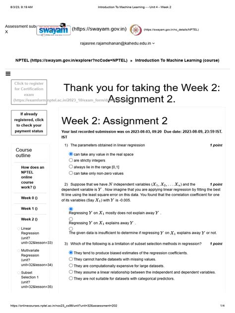 Introduction To Machine Learning Unit 4 Week 2 Pdf Regression Analysis Principal