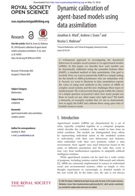 pdf dynamic calibration of agent based models using data assimilation