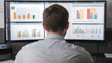 Marketing Analytics Data Personalization Concept Person Analyzing Data On Multiple Monitors