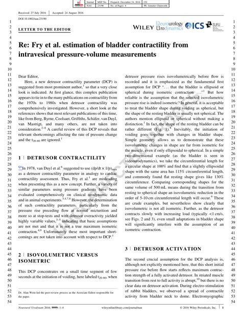 Pdf Re Fry Et Al Estimation Of Bladder Contractility From Intravesical Pressure Volume