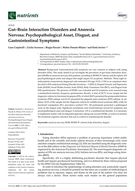 Pdf Gut Brain Interaction Disorders And Anorexia Nervosa Psychopathological Asset Disgust