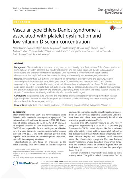 Pdf Vascular Type Ehlers Danlos Syndrome Is Associated With Platelet Dysfunction And Low