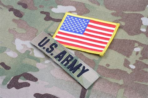 위장 유니폼에 플래그 패치가 있는 미 육군 브랜치 테이프 개에 대한 스톡 사진 및 기타 이미지 개 공란 군대 Istock