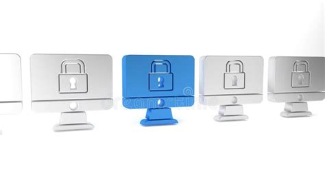 Blue Lock On Computer Monitor Screen Icon Isolated On White Background Security Safety