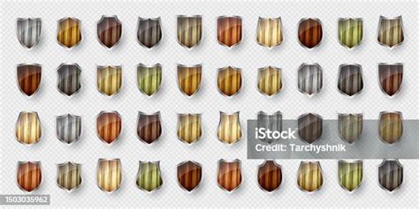 나무 빈티지 방패 아이콘 세트입니다 검은 전령 방패 보호 및 보안 기호 레이블 벡터 그림 개체 그룹에 대한 스톡 벡터 아트 및 기타 이미지 Istock