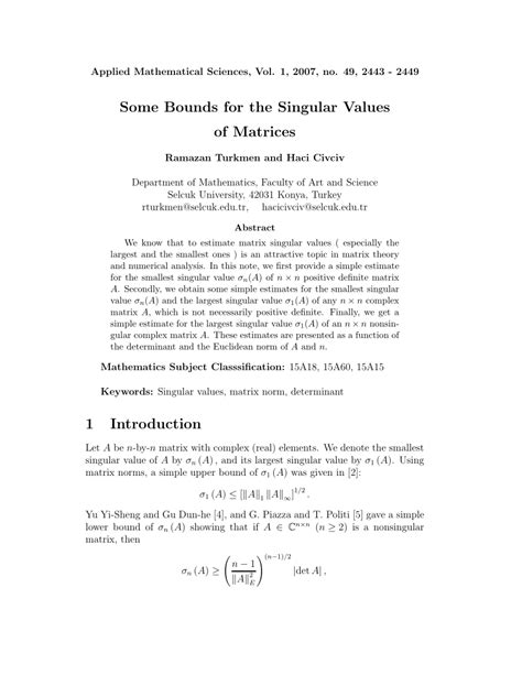 Pdf Some Bounds For The Singular Values Of Matrices
