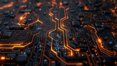 Futuristic Circuit Board With Glowing Orange And Blue Lines Generative Ai Stock Image Image