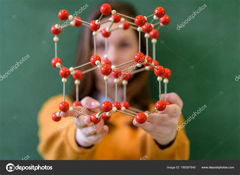 Female Babe Holding Molecular Structure Model Science Class Concept Stock Photo