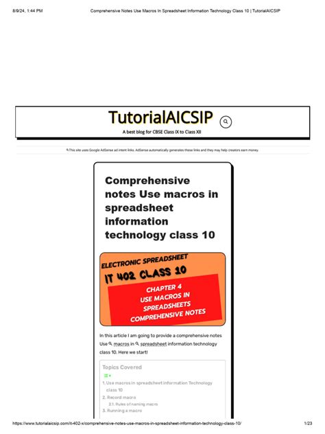 Comprehensive Notes Use Macros In Spreadsheet Information Technology
