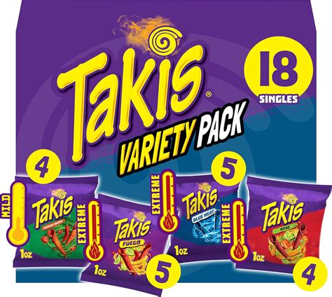 Takis 18 Pc 1 Oz Variety Pack Assorted Flavored Mixed Rolled