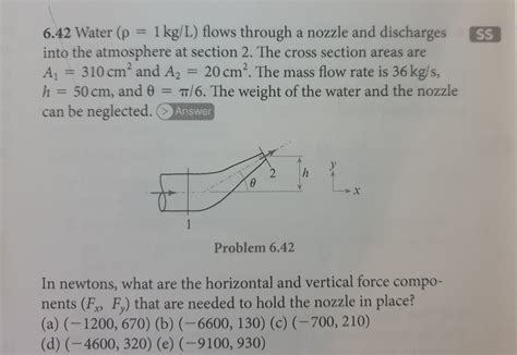 Solved 642 Water ρ1 Kgl Flows Through A Nozzle And