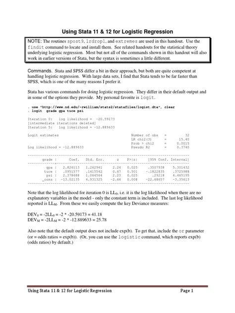 Using Stata 11 And 12 For Logistic Regression Pdf Categorical