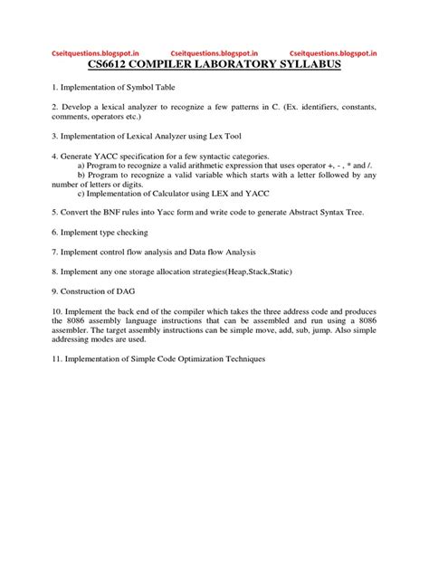 Cd Lab Manual Pdf Compiler Software Engineering