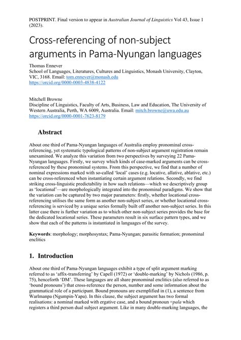 Pdf Cross Referencing Of Non Subject Arguments In Pama Nyungan Languages