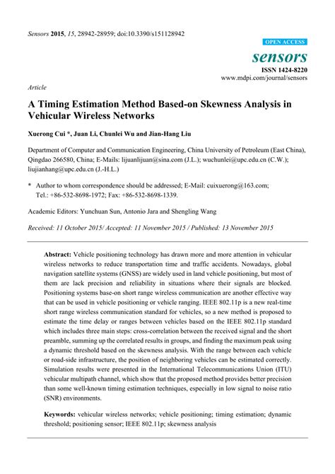 Pdf A Timing Estimation Method Based On Skewness Analysis In Vehicular Wireless Networks