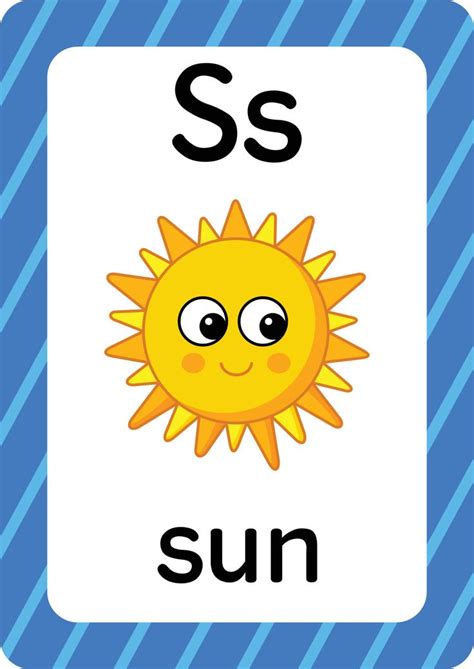 Sun Vector Isolated On White Background Letter S Flashcard Sun Cartoon