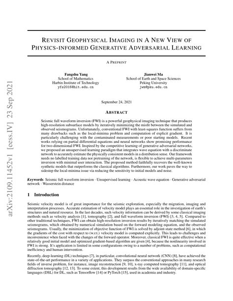 PDF Revisit Geophysical Imaging In A New View Of Physics Informed Generative Adversarial Learning