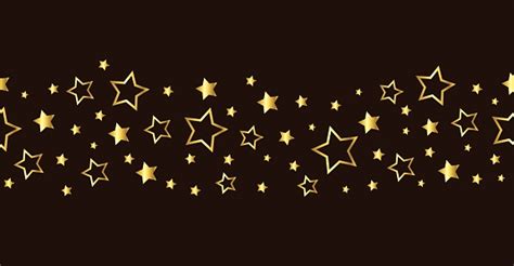골드 플라잉 스타 트렌디 한 원활한 패턴 축제 장식 검은 배경에 색종이 조각이 반짝입니다 인쇄용 엽서 종이 배너용 벡터 일러스트 레이 션입니다 금색에 대한 스톡 벡터 아트