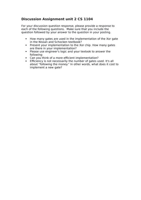 Discussion Assignment Unit 2 CS 1104 Discussion Assignment Unit 2 CS