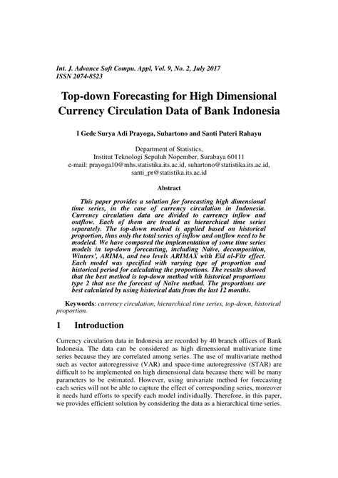 PDF Top Down Forecasting For High Dimensional Currency Circulation Data Of Bank Indonesia