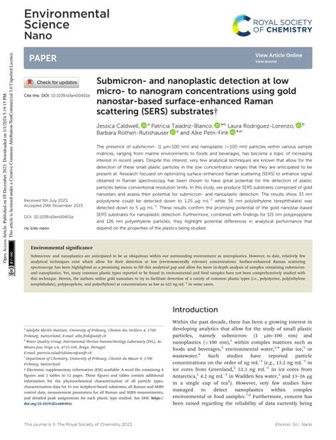 Pdf Submicron And Nanoplastic Detection At Low Micro To Nanogram Concentrations Using Gold