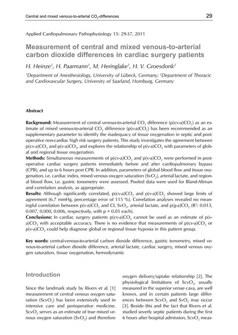 Measurement Of Central And Mixed Venous To Arterial Pdf