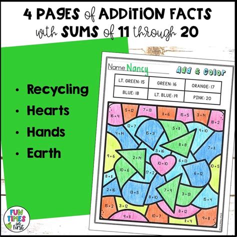 Earth Day Color By Code Math Worksheets Addition And Subtraction To 20 Fun Times In First