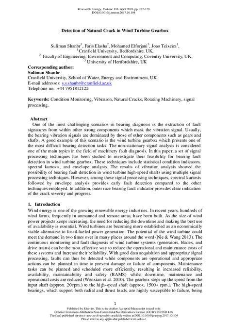 Pdf Detection Of Natural Crack In Wind Turbine Gearbox