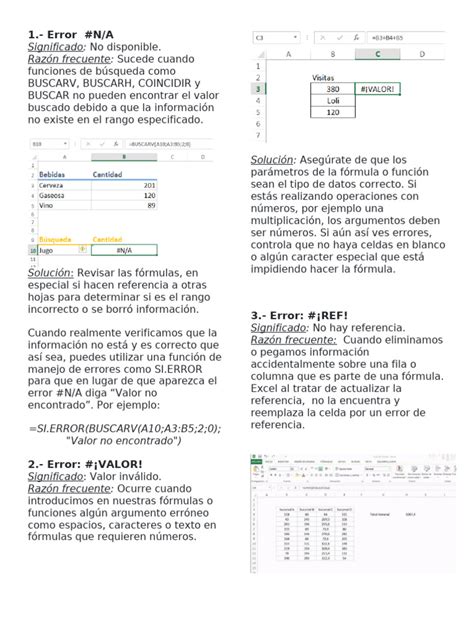 Errores Excel Pdf Microsoft Excel Función Matemáticas