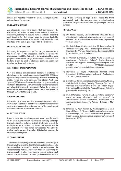 Irjet Automatic Inspection Trolley For Railway Track Crack Detection With Track Cleaning Pdf