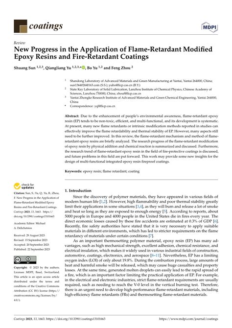 Pdf New Progress In The Application Of Flame Retardant Modified Epoxy Resins And Fire