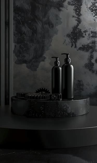 Obsidian Platform With Glassy Texture Black Cylindrical Bott Elegant