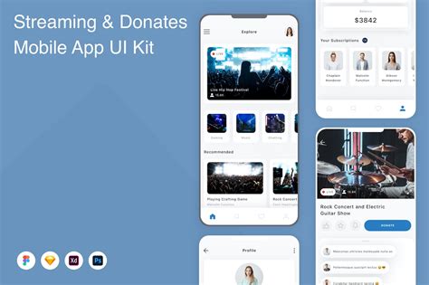 流媒体和捐赠移动应用 App Ui Kit Fig Psd Sketch Xd 云瑞设计