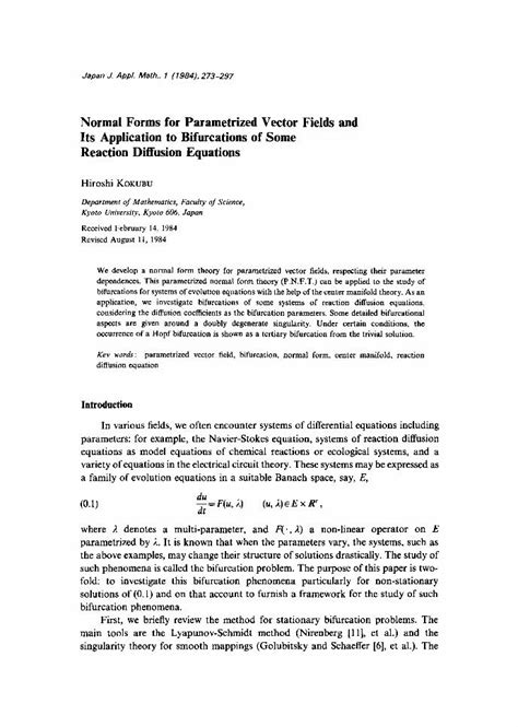 pdf normal forms for parametrized vector fields and its application to bifurcations of some