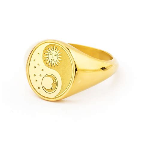 14k Gold Yin Yang Signet Ring Sun And Moon Religious Jewelry Etsy