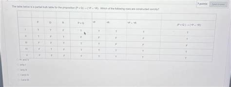 Solved The Table Below Is A Partial Truth Table For The