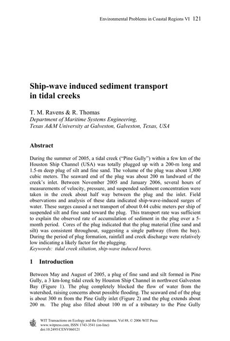 Pdf Ship Wave Induced Sediment Transport In Tidal Creeks