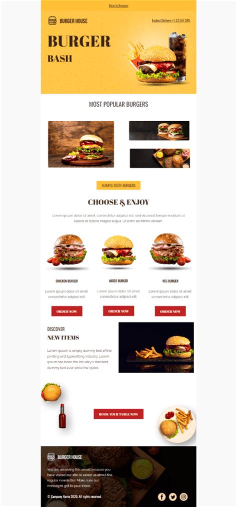 Book Your Table Email Template For Burger Shops