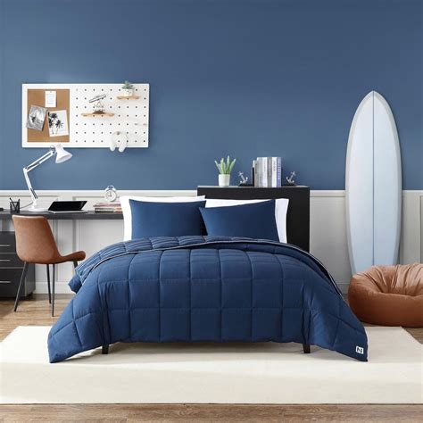 Nautica Longdale Solid Stripe 3 Piece Navy Blue Microfiber Fullqueen