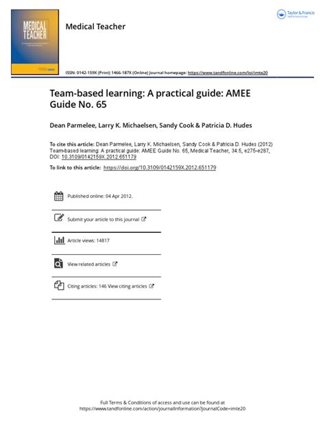 Team Based Learning A Practical Guide Amee Guide No 65 Pdf Cognition Cognitive Science