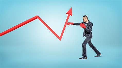 빨간 권투 장갑에 사업가 펀치를 올릴 수 있도록 빨간 통계 표시 라인 경영자에 대한 스톡 사진 및 기타 이미지 경영자 금융 전신 Istock